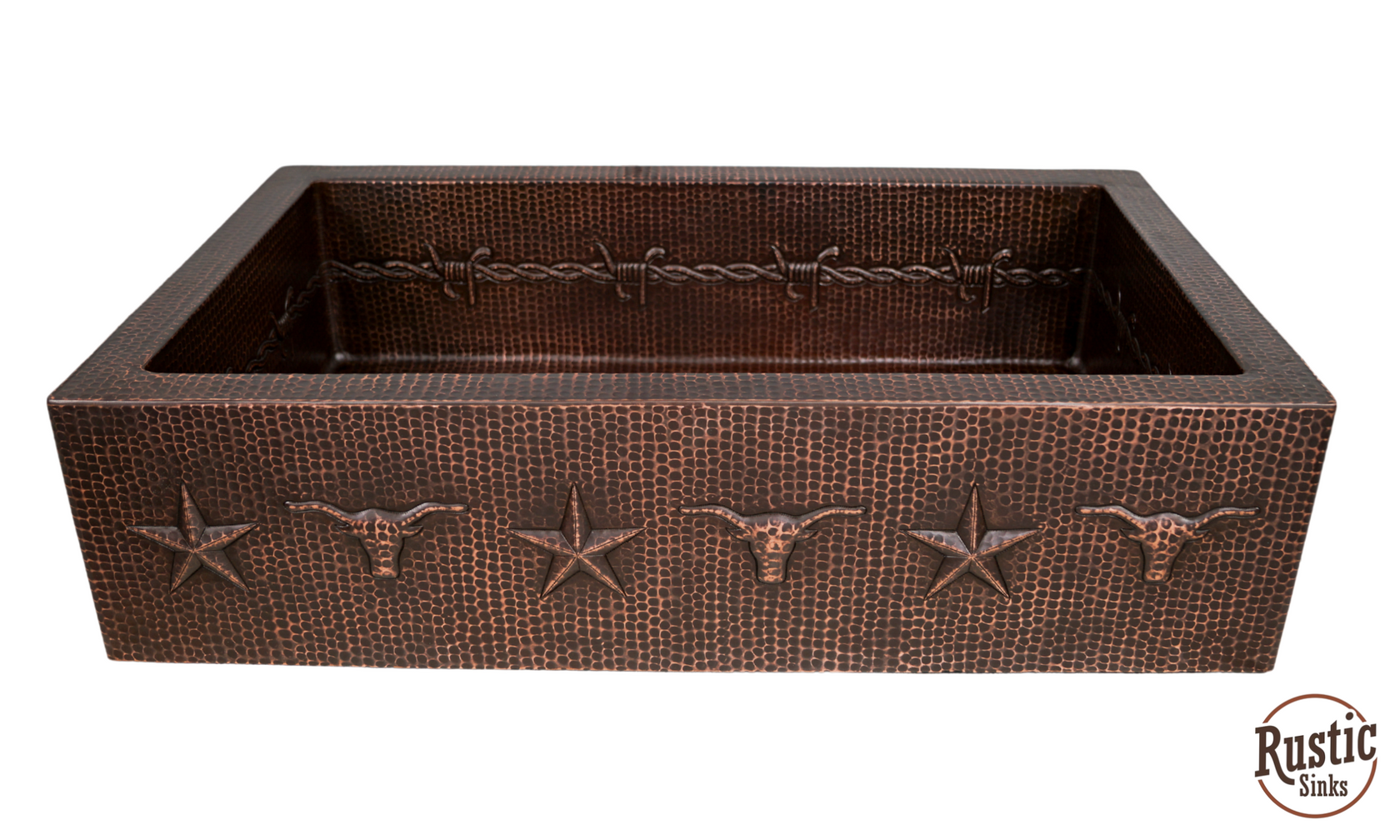 Copper Sink Longhorn Stars Barbwire | Western Design – Rustic Sinks