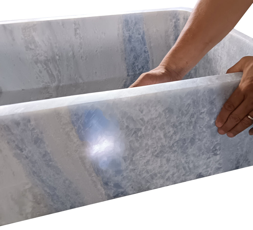 36" Cloud Blue Quartzite Farmhouse Sink - Luxury Ice White & Blue Stone ...
