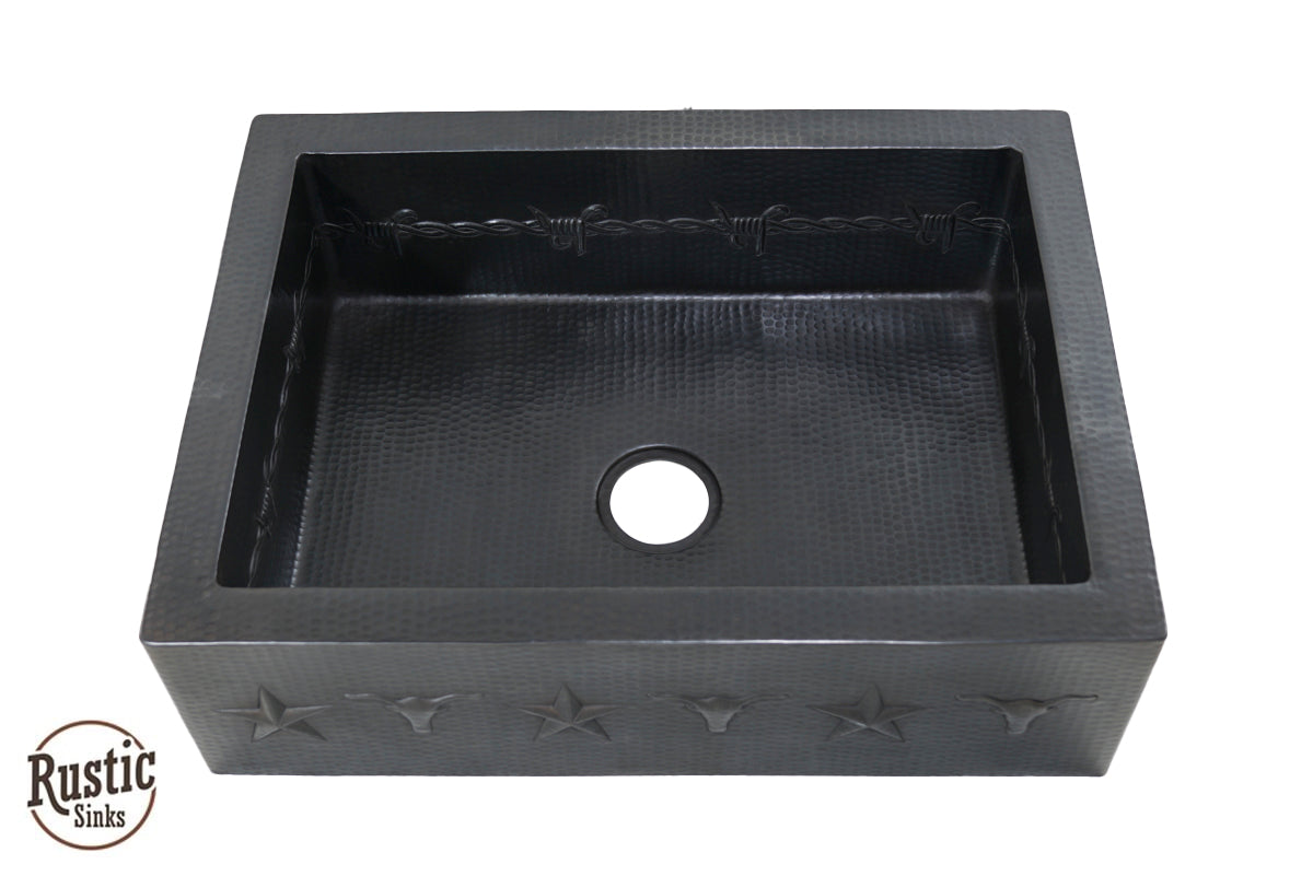 Copper Sink Longhorn Stars Barbwire | Western Design – Rustic Sinks