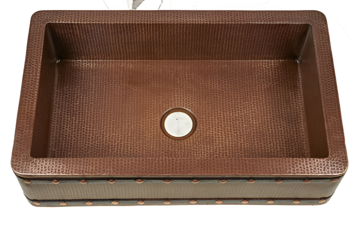 Copper Kitchen Farmhouse Sink with Barrel Strap Design – Rustic Sinks