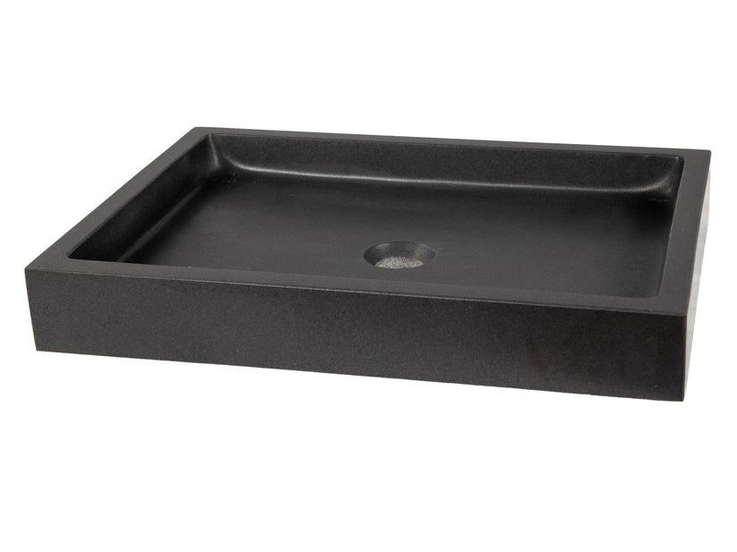 Rectangular Honed Lava Stone Vessel Sink | Black Volcanic Stone Basin ...