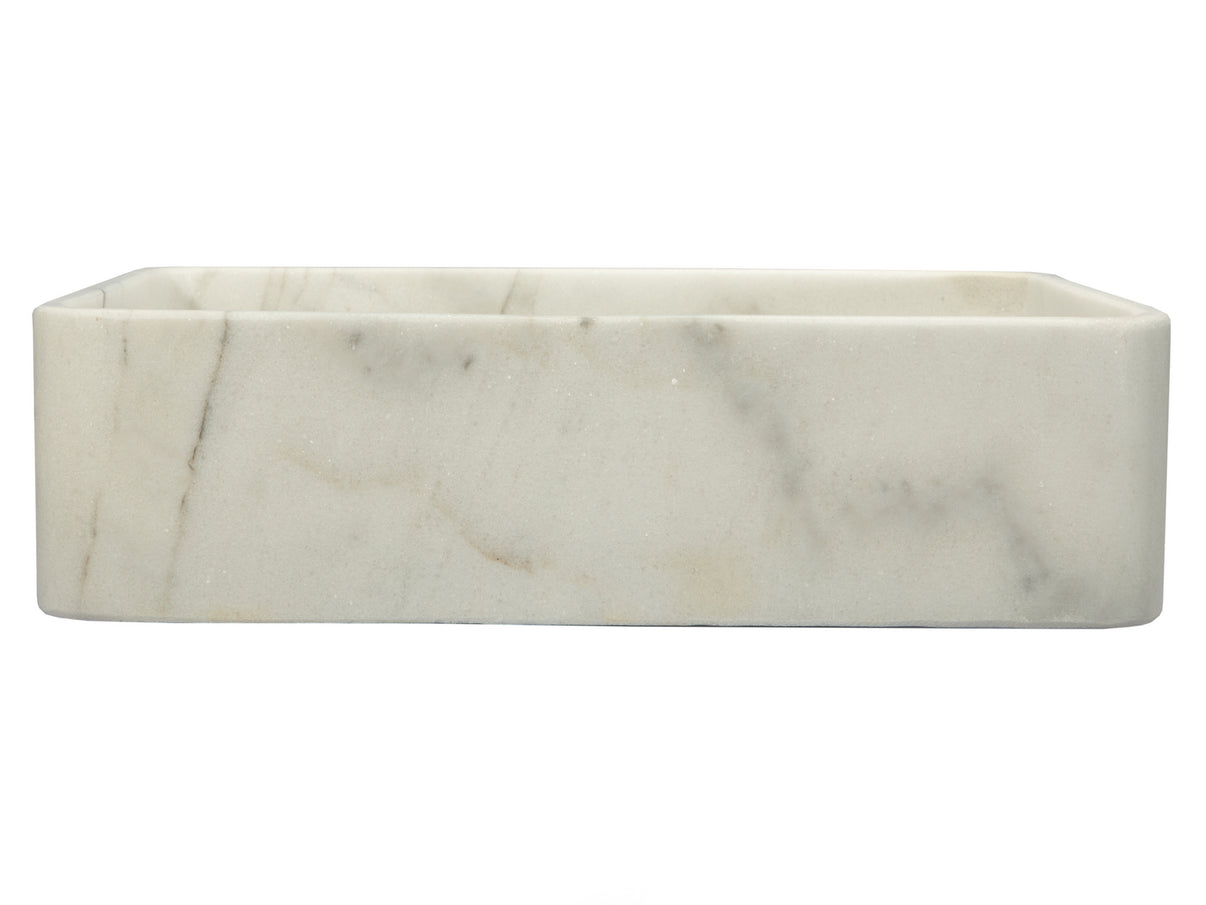 White Marble Stone Rectangle Vessel Bathroom Sinks – Rustic Sinks