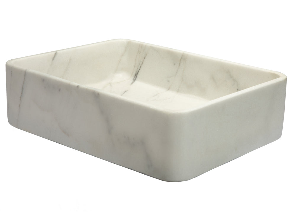 White Marble Stone Rectangle Vessel Bathroom Sinks – Rustic Sinks