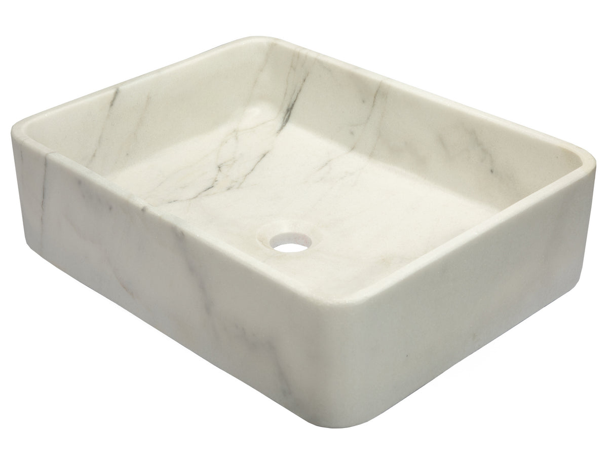 White Marble Stone Rectangle Vessel Bathroom Sinks – Rustic Sinks