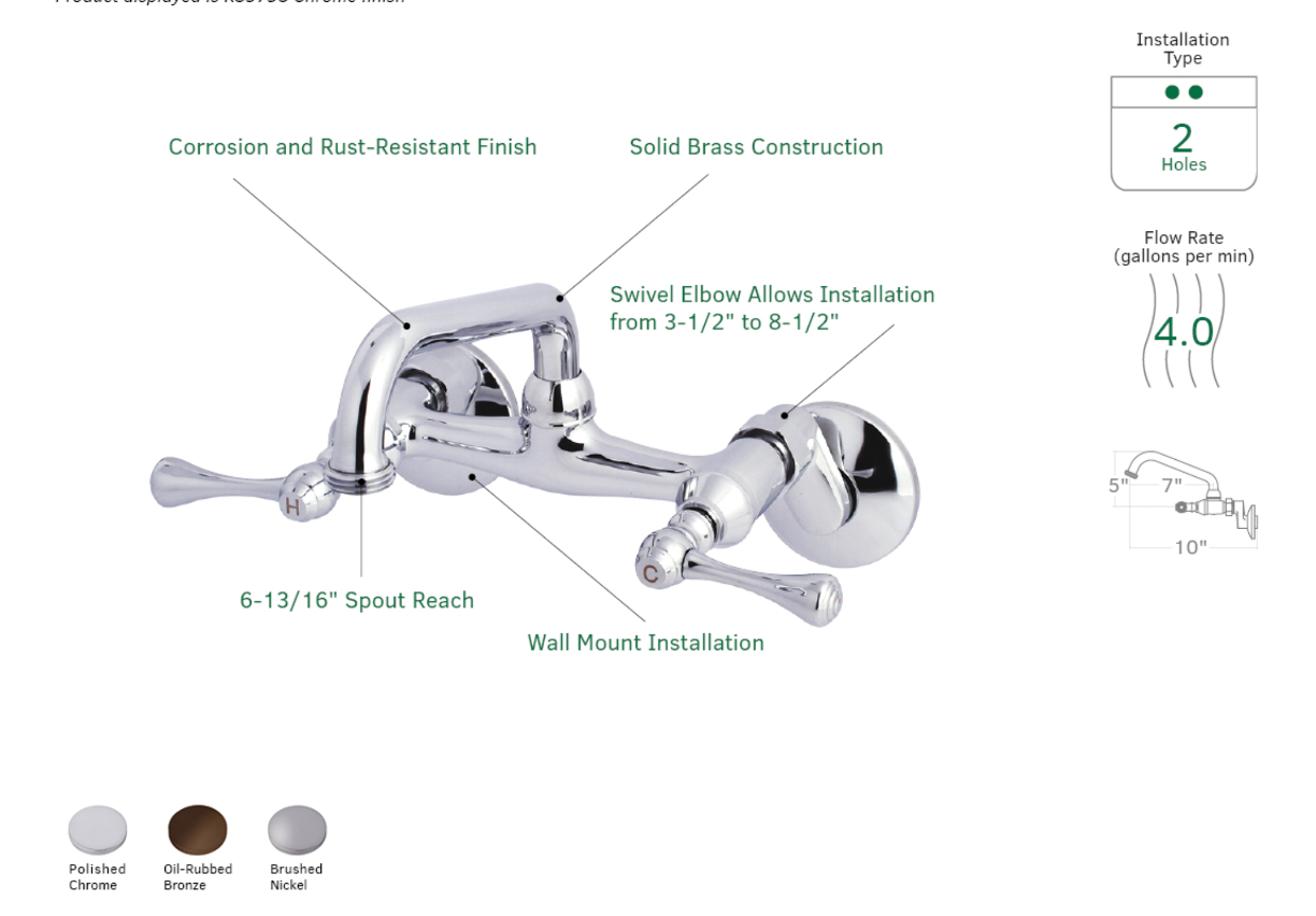 Two-Handle Wall Mount Laundry Faucet - 2-Hole Utility | Kingston Brass ...